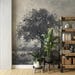 Grey Monochrome Tree Mural, Watercolor Dark Field Landscape Wallpaper ...