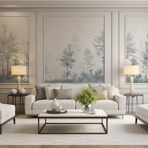 Timeless Monochrome Trees Mural, Vintage White and Grey Forest ...