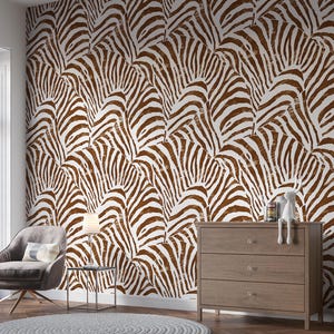 Zebra Pattern Wallpaper, Brown and White Zebra Skin Wallpaper, Peel and ...