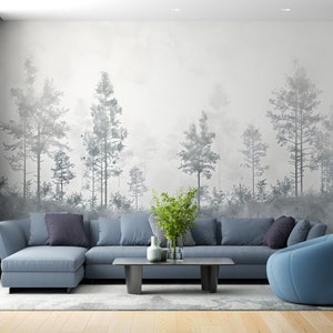 Timeless Monochrome Trees Mural, Vintage White and Grey Forest ...