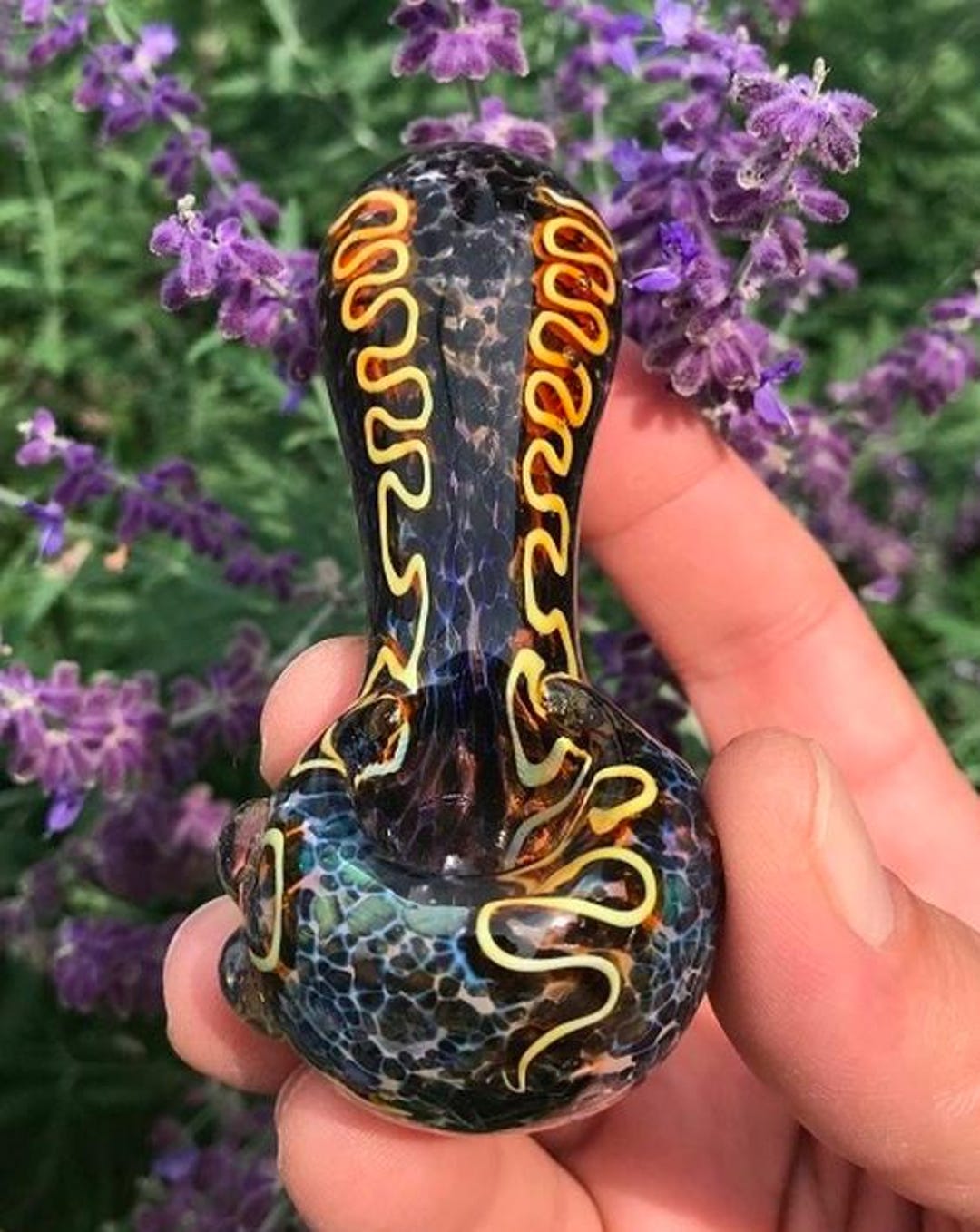 Fumed & Fritted Glass Pipe, Squiggly Line Worked Glass Hand Pipe, Thick ...