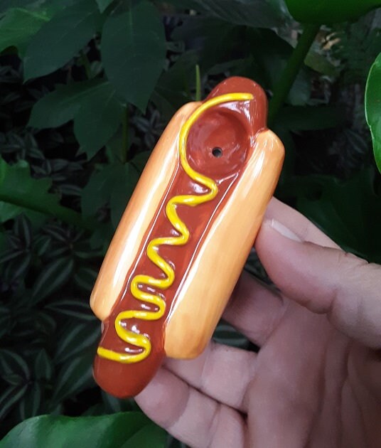 Ceramic Hot Dog Pipe, Hotdog Smoking Pipe 4.5" Hand Painted Glazed Pipe ...