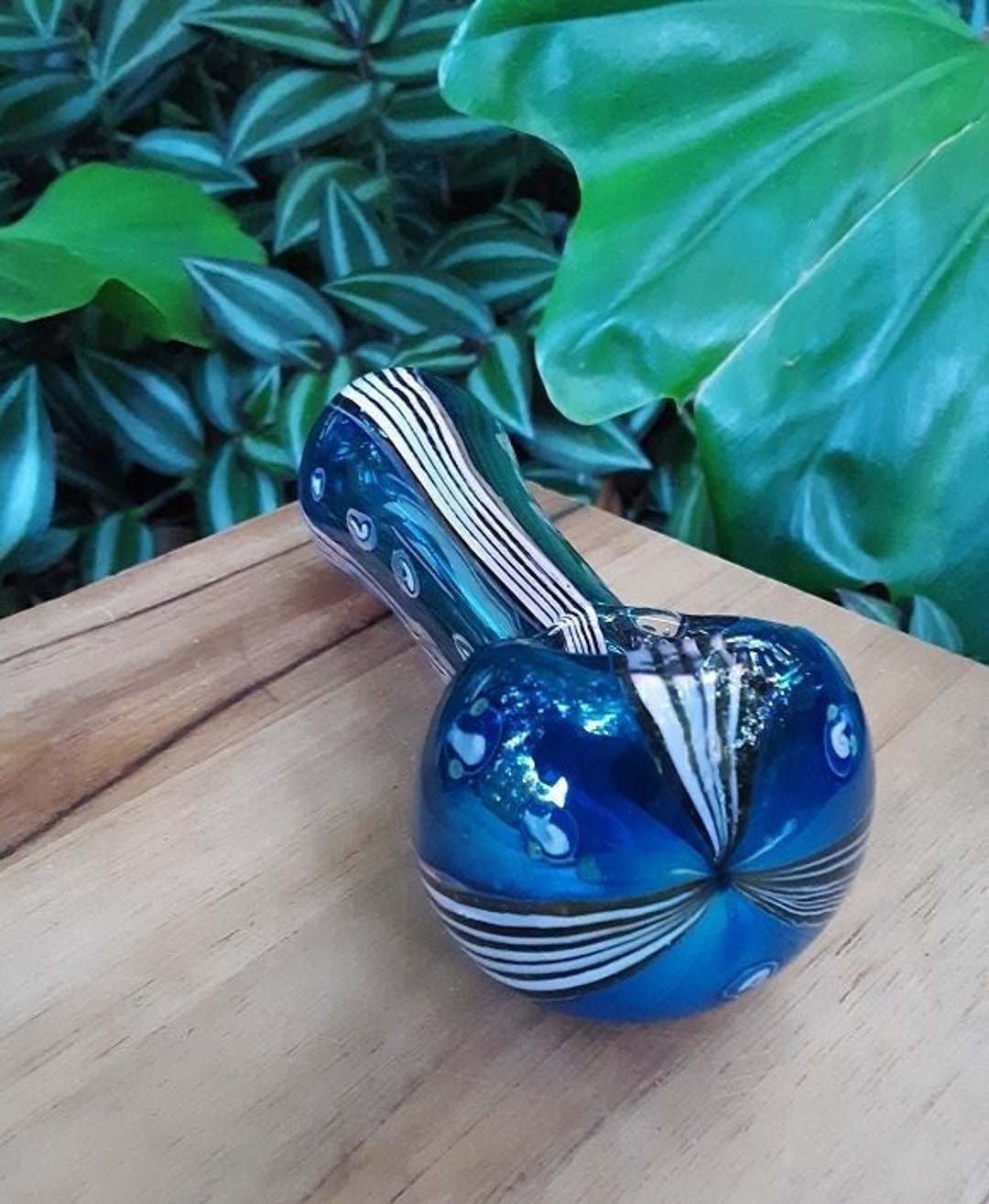 Warp Speed Iridescent Fumed Glass Pipe, Metallic Blue Bubbled Glass ...