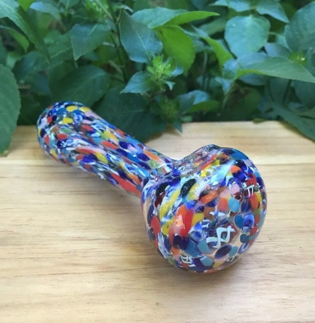 Rainbow Tangle Glass Pipe, Splatter Fritted Glass Pipe, Thick Glass ...