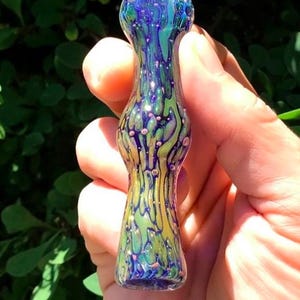 Iridescent Bubble Fumed Glass Chillum Pipe, Glass One Hitter Hand Pipe ...
