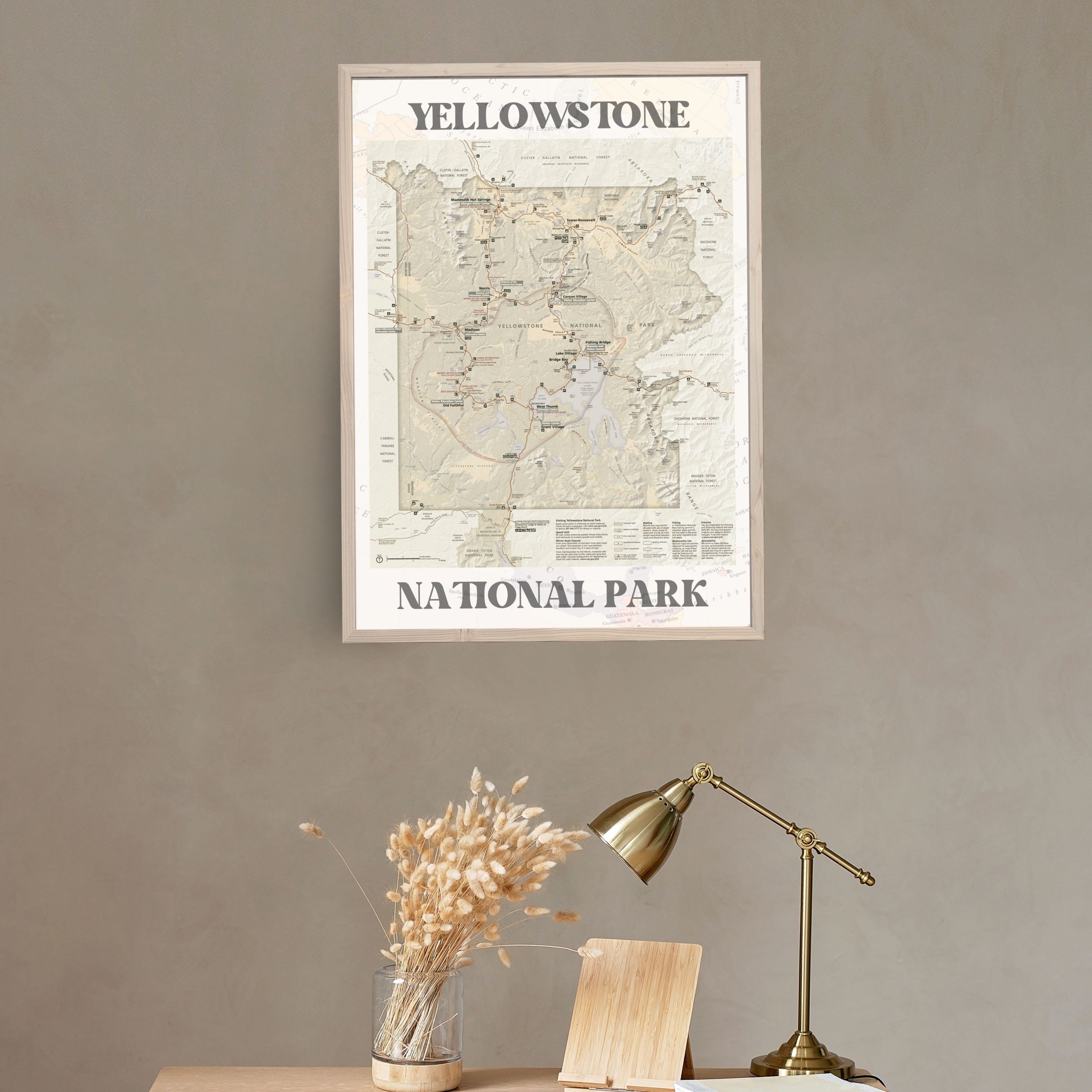 Vintage Yellowstone National Park Map Poster - Retro Style Wall Art ...