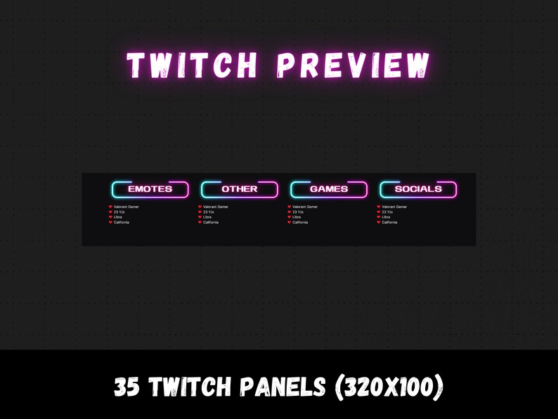 Neon Purple Twitch Panels Pack for Gaming Streamers Purple Retro ...