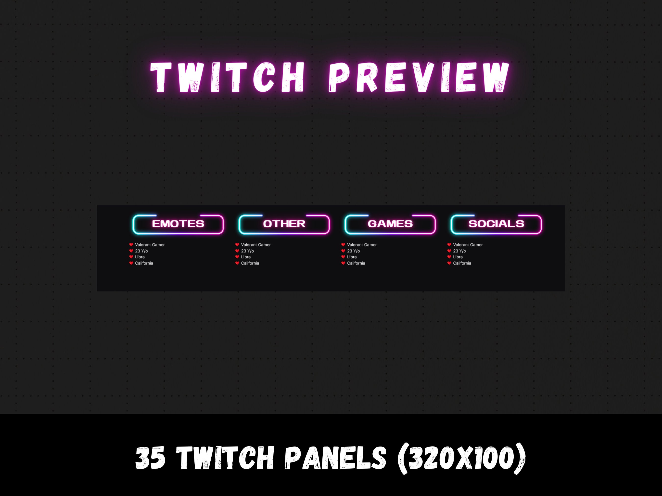 Neon Purple Twitch Panels Pack for Gaming Streamers Purple Retro ...