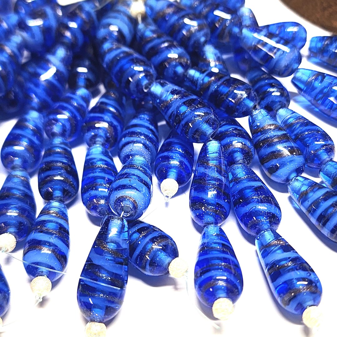 Vintage LARGE Cobalt Blue Tear Drop Glass With Opaque and Glitter ...