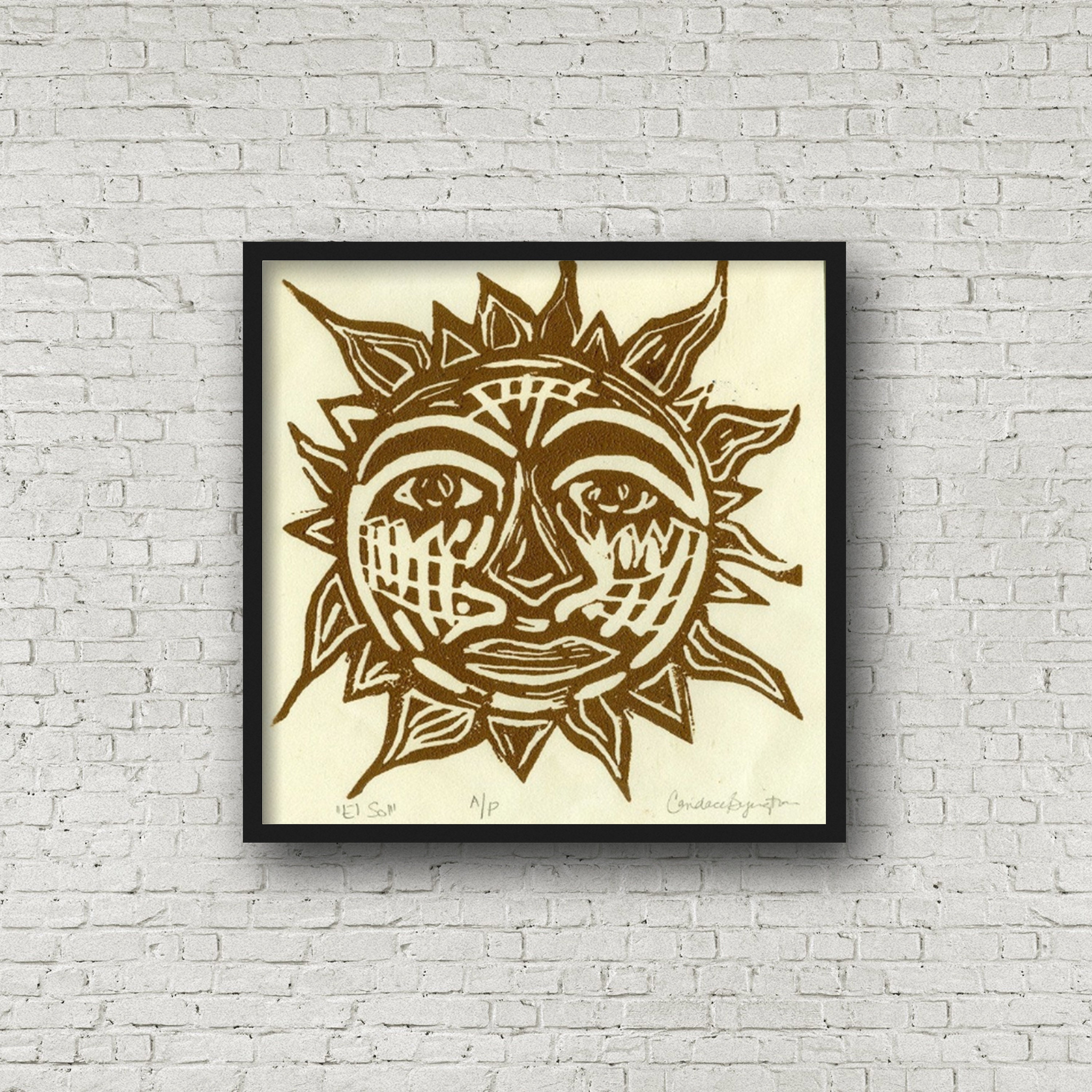 Golden Sun Lino Print Wall Art Hygge Decor | Etsy