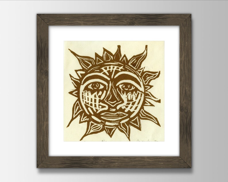 Golden Sun Lino Print Wall Art Hygge Decor - Etsy