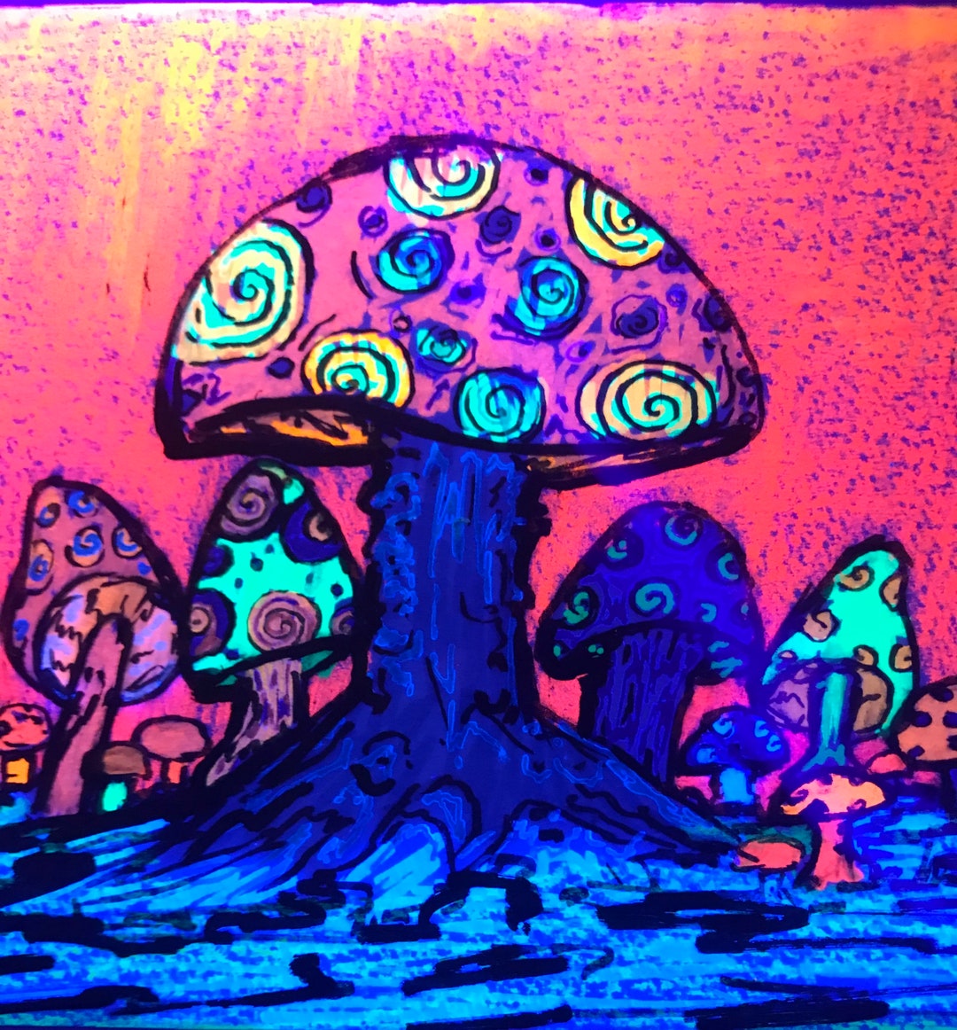Mushroom Psychedelic Art Greeting Card Glows in Black Light - Etsy