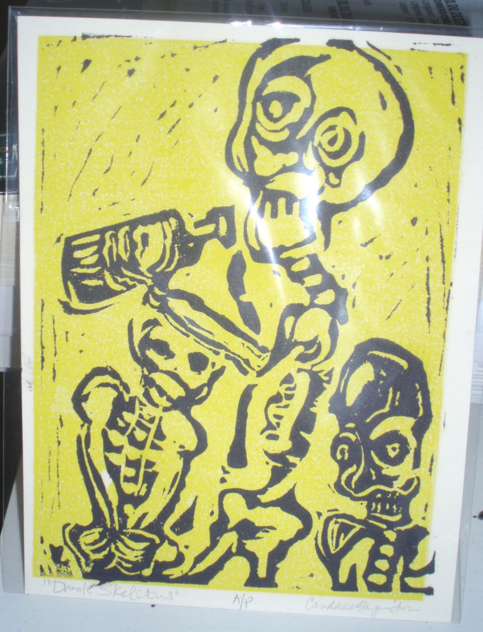 Skeleton Tequila Linocut Art Print Halloween Bar Decor | Etsy