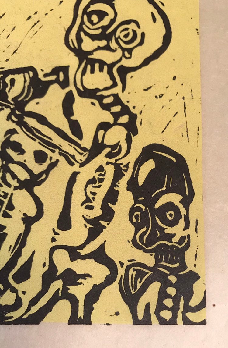 Skeleton Tequila Linocut Art Print Halloween Bar Decor | Etsy