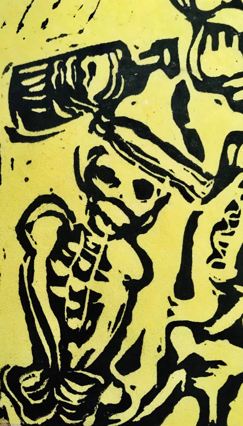 Skeleton Tequila Linocut Art Print Halloween Bar Decor | Etsy