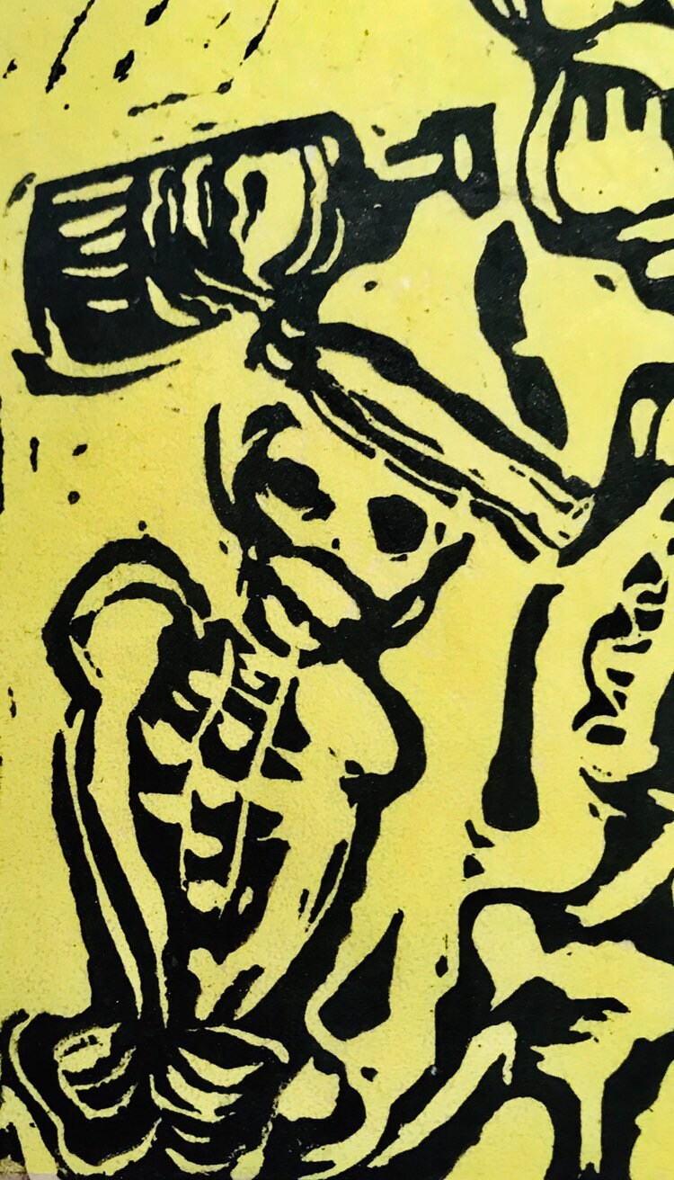 Skeleton Tequila Linocut Art Print Halloween Bar Decor | Etsy