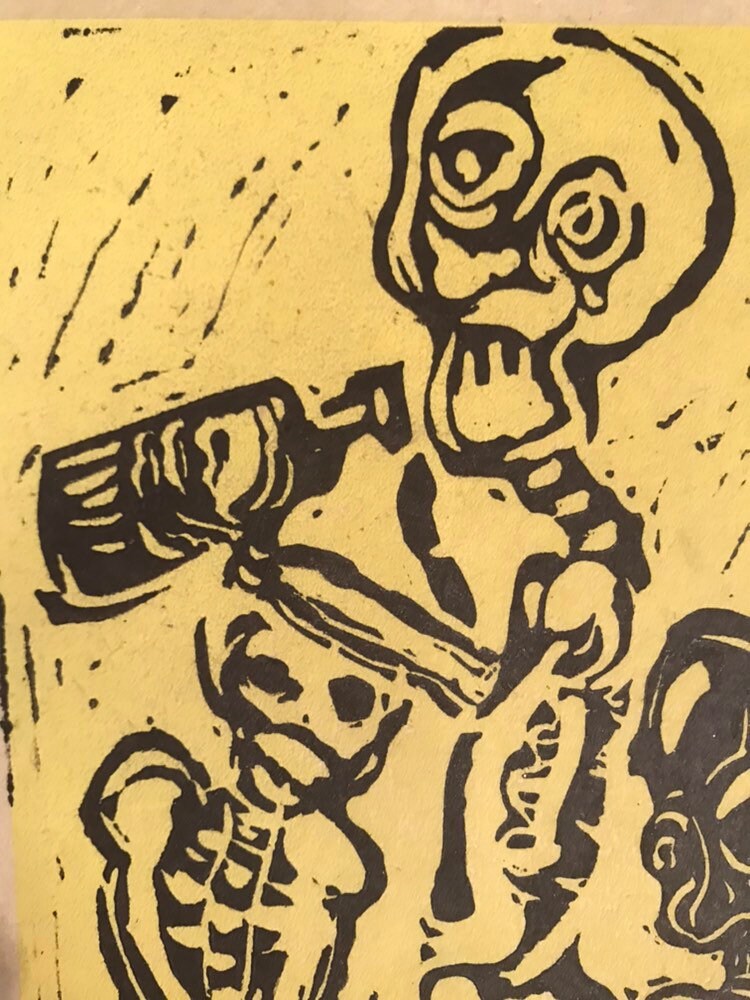 Skeleton Tequila Linocut Art Print Halloween Bar Decor | Etsy
