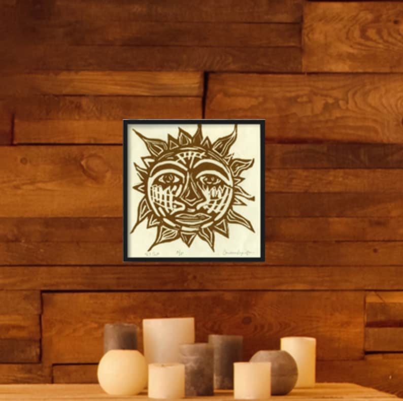 Golden Sun Lino Print Wall Art Hygge Decor - Etsy