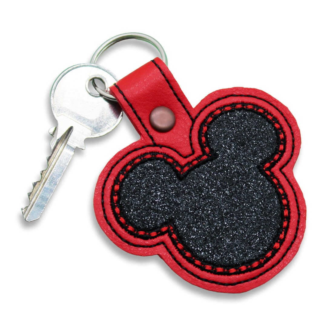 Mickey Mouse Head Inspired Glitter Embroidered Faux Leather Keychain ...