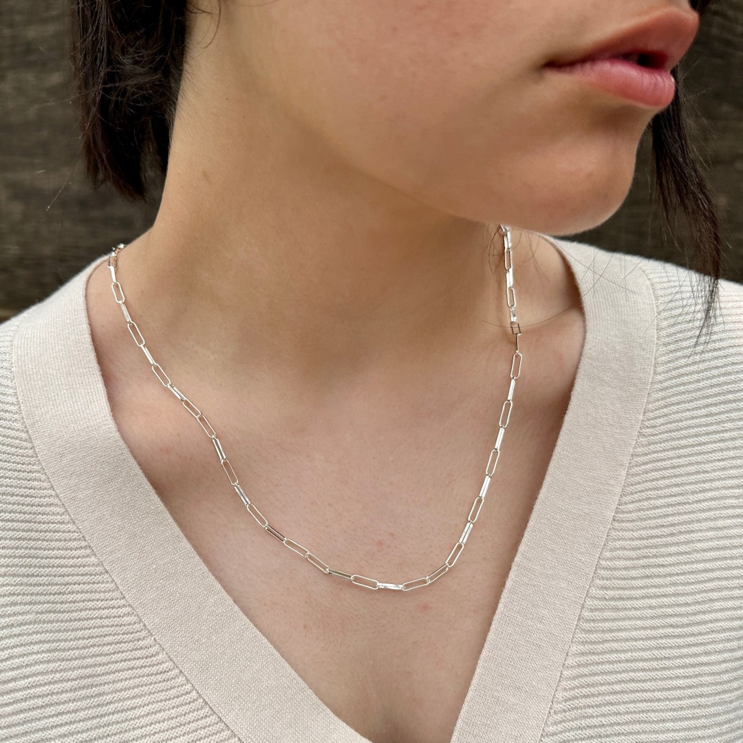 Sterling Silver Paperclip Chain Necklace – 10.7mm Rectangle Links ...