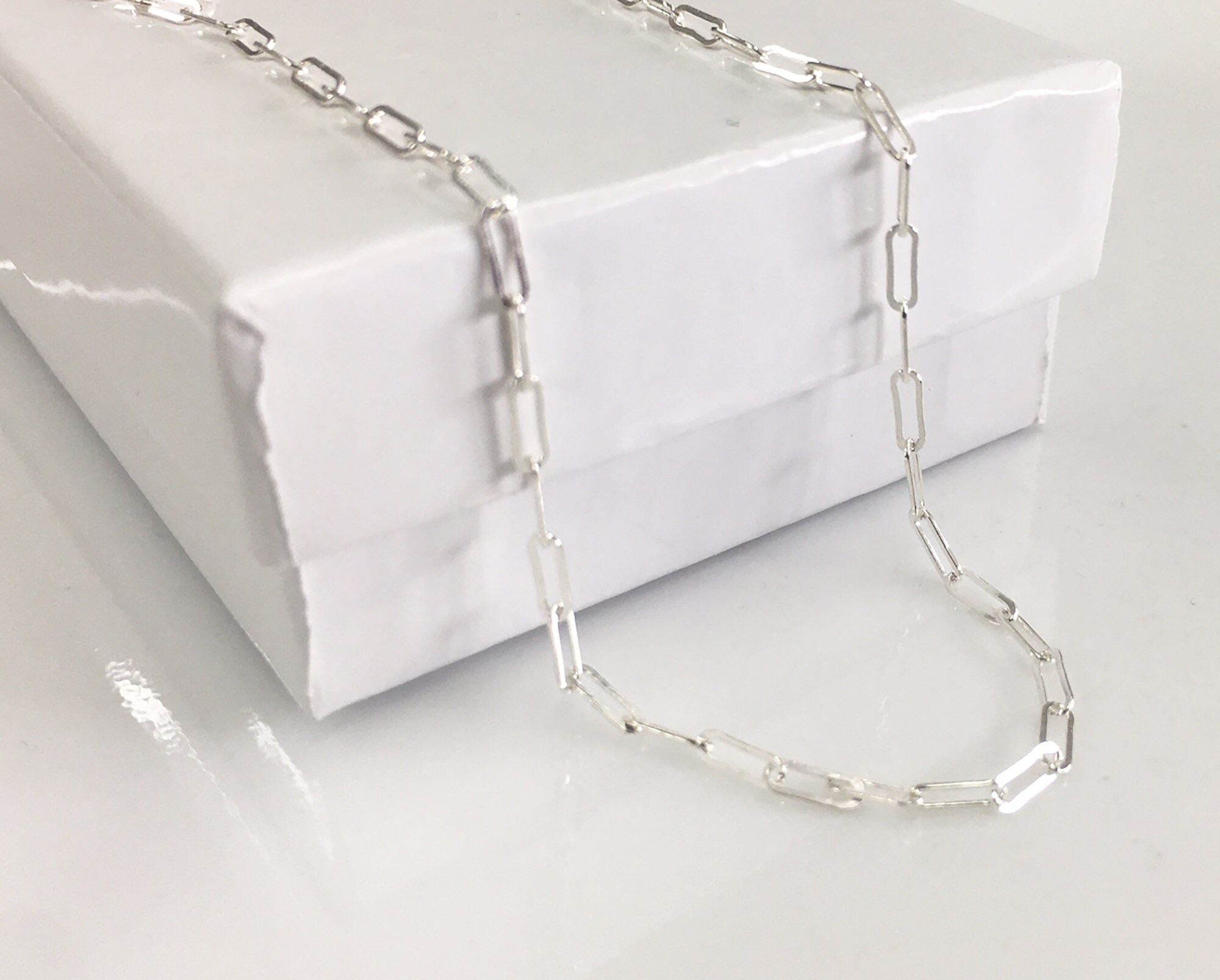 Sterling Silver Chain Necklace With RECTANGLE Links Modern | Etsy