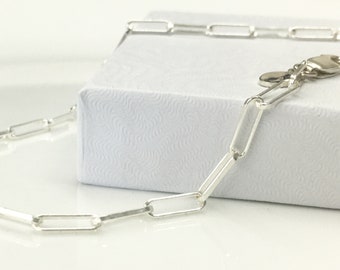 Sterling Silver Chain Necklace With RECTANGLE Links Modern | Etsy