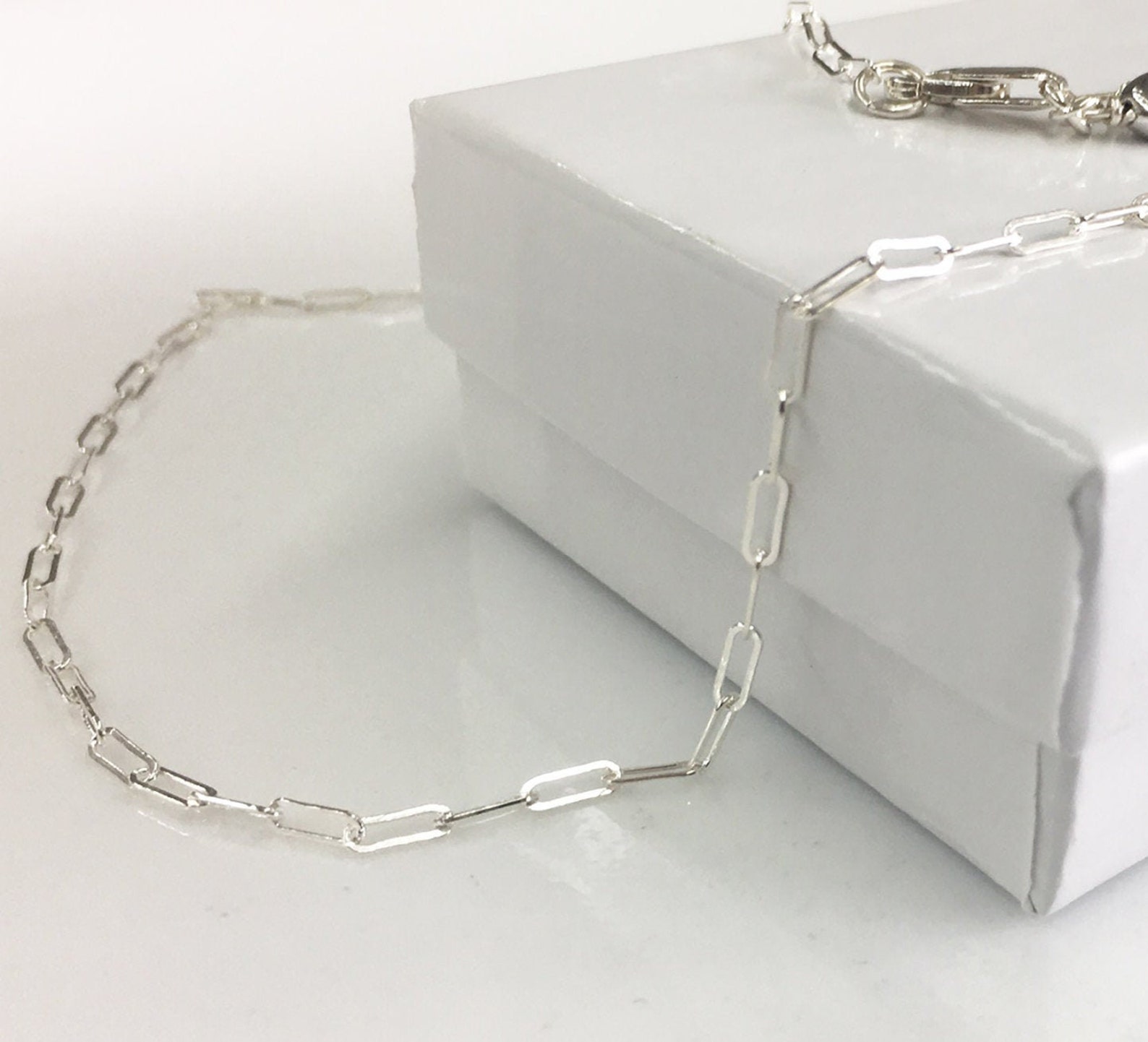 Sterling Silver Chain Necklace With RECTANGLE Links Modern - Etsy