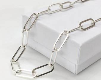 Sterling Silver Chain Necklace With RECTANGLE Links Modern | Etsy