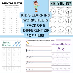Ultimate Package, 5 ZIP Files Kindergarten worksheets Instant Download ...