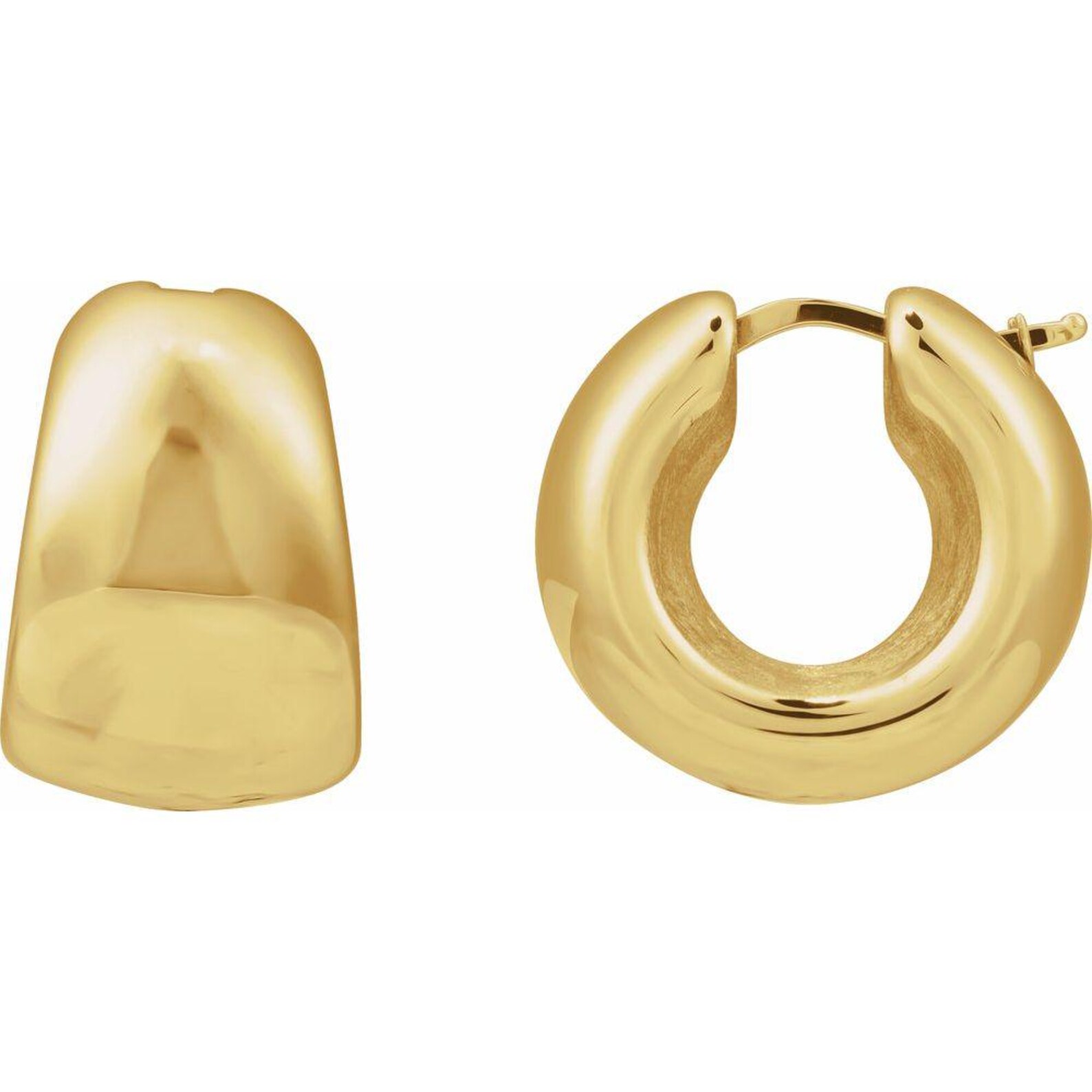 14K Gold Round Hoop Earrings, Solid Yellow Gold Shiny Hoops, Classic ...