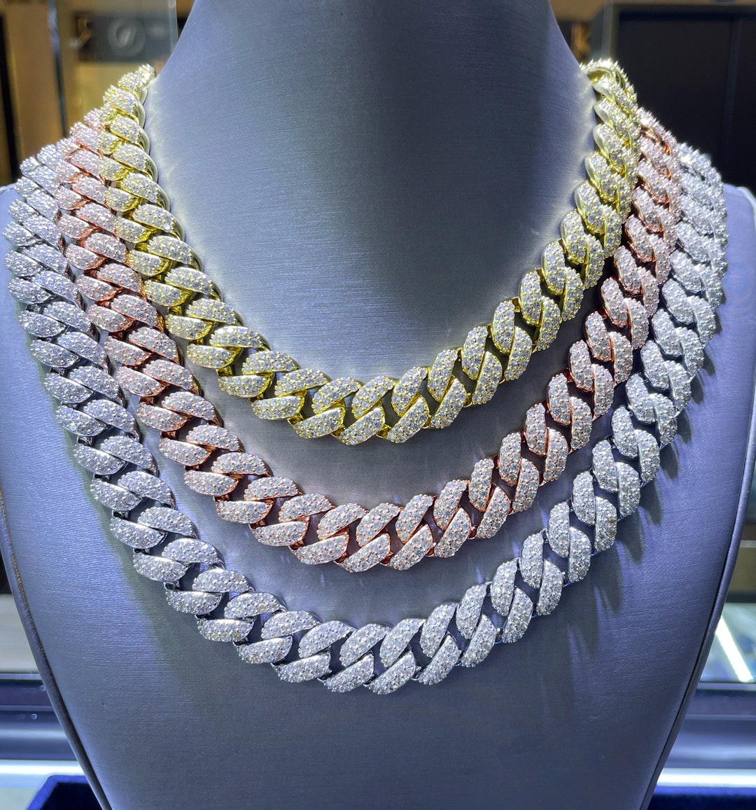 VVS Cuban Link Chains and Bracelets 16mm, Lab Grown Simulated Diamond ...