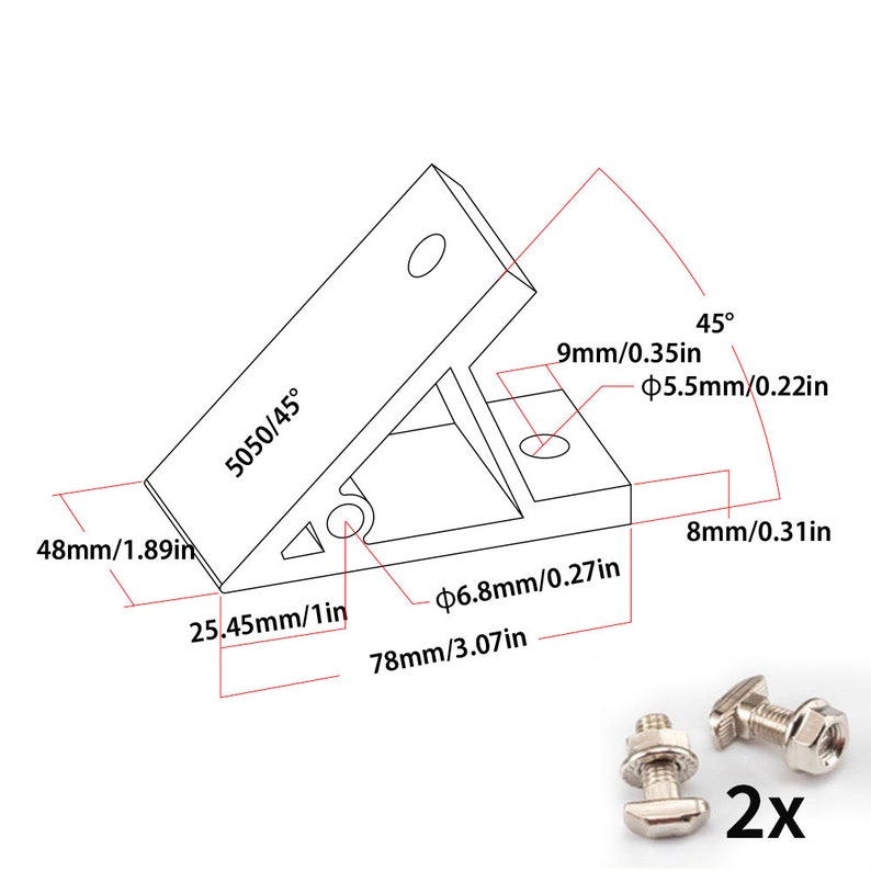 45 Degree Aluminum Angle Bracket Set 20mm Width Fits 2020 Series ...