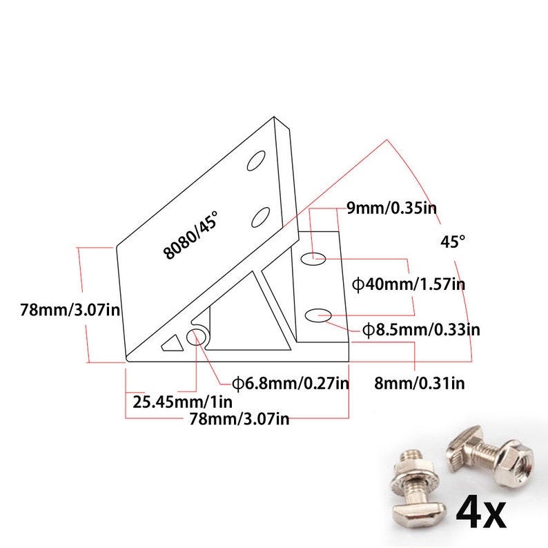 45 Degree Aluminum Angle Bracket Set | 20mm Width | Fits 2020 Series ...