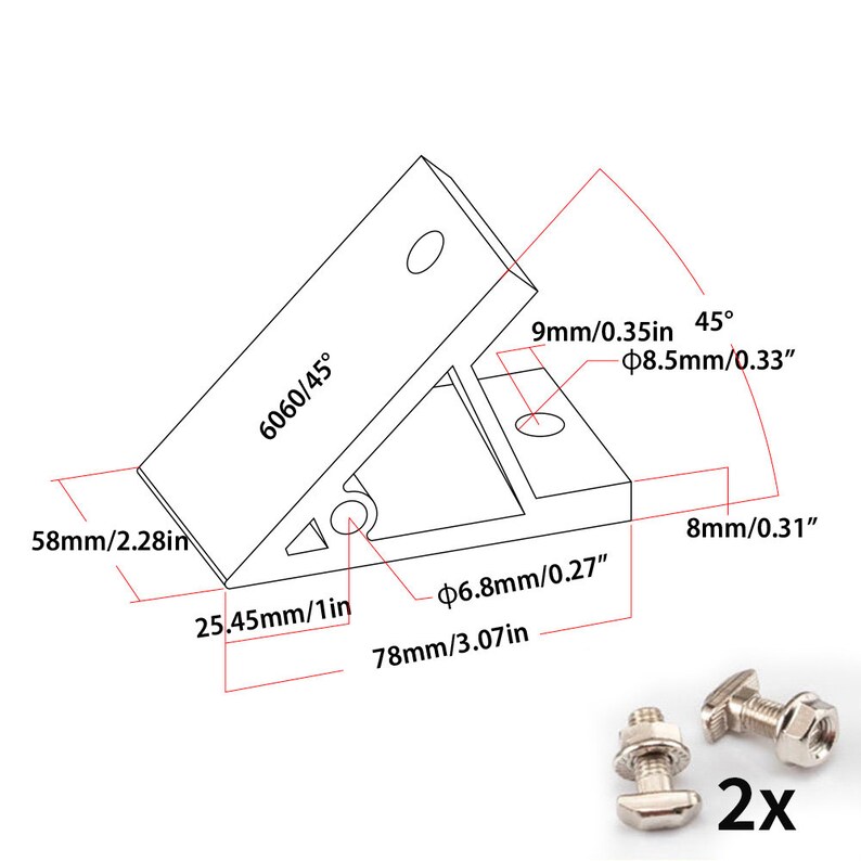 45 Degree Aluminum Angle Bracket Set 20mm Width Fits 2020 Series ...