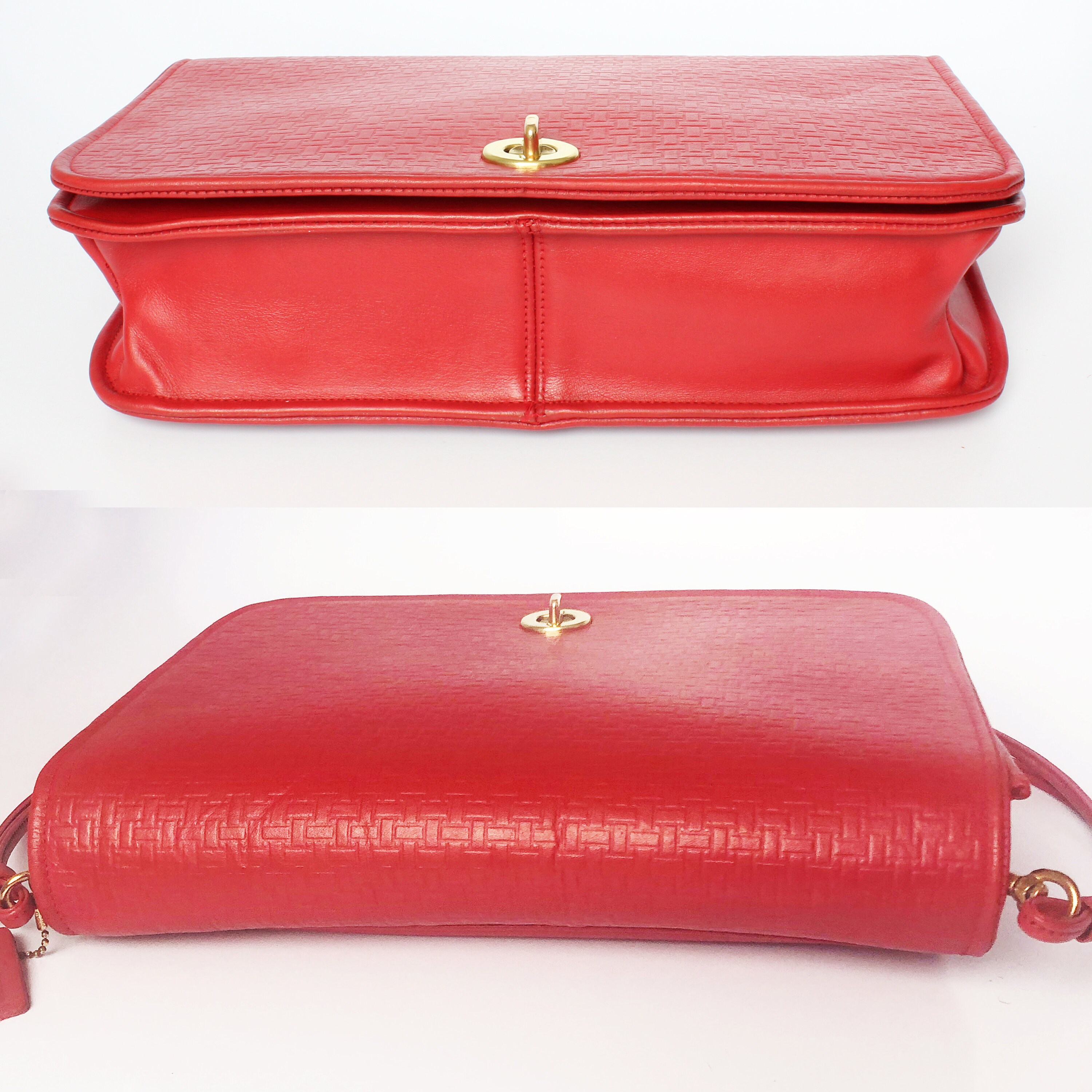 Vintage Coach Bag Convertible Clutch Rare Red Basketweave Texture ...