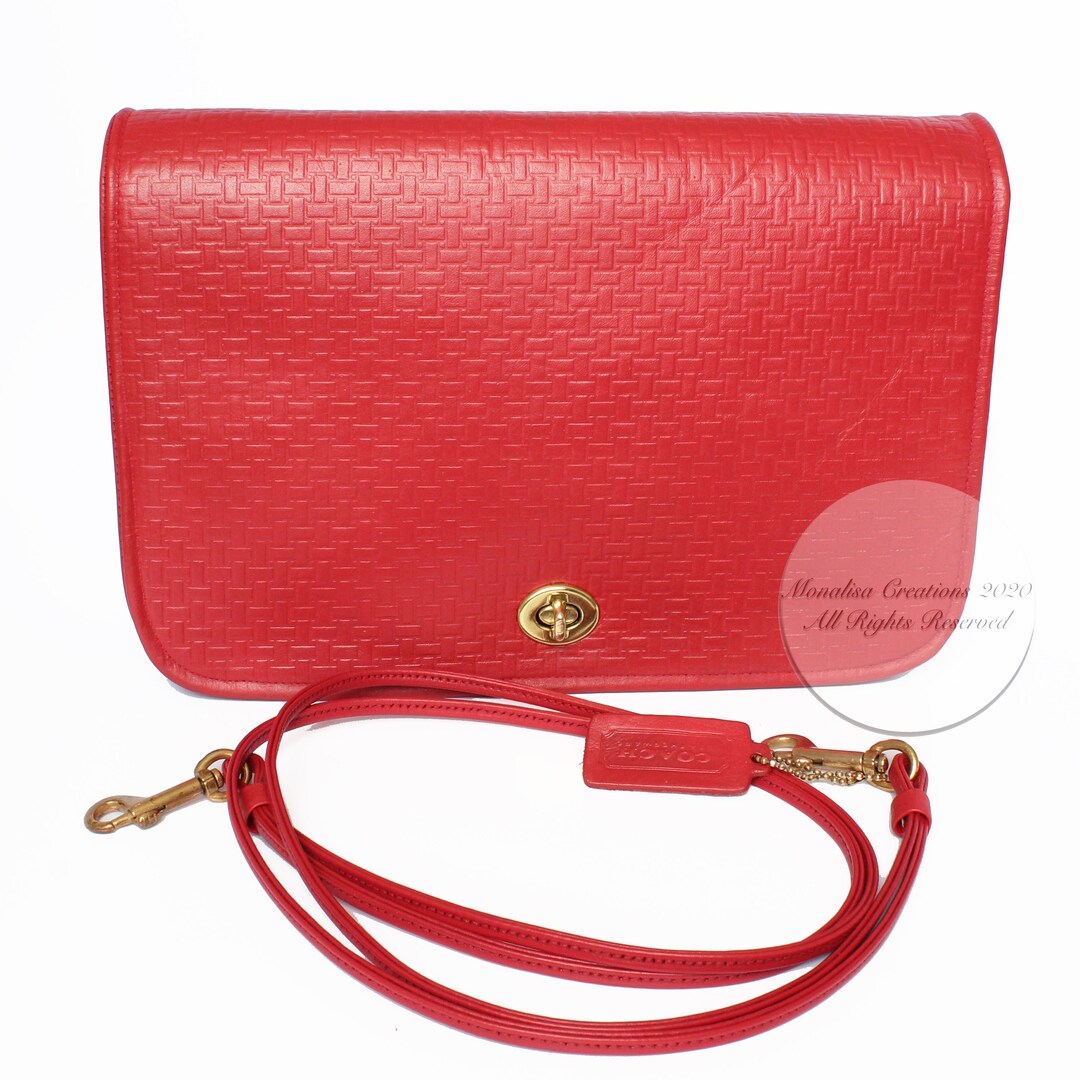 Vintage Coach Bag Convertible Clutch Rare Red Basketweave Texture ...