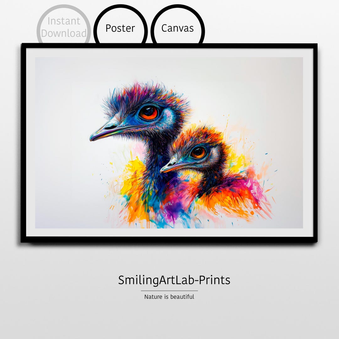 Colorful Emu Parent and Baby: Poster or Canvas - Home Decoration - Baby ...