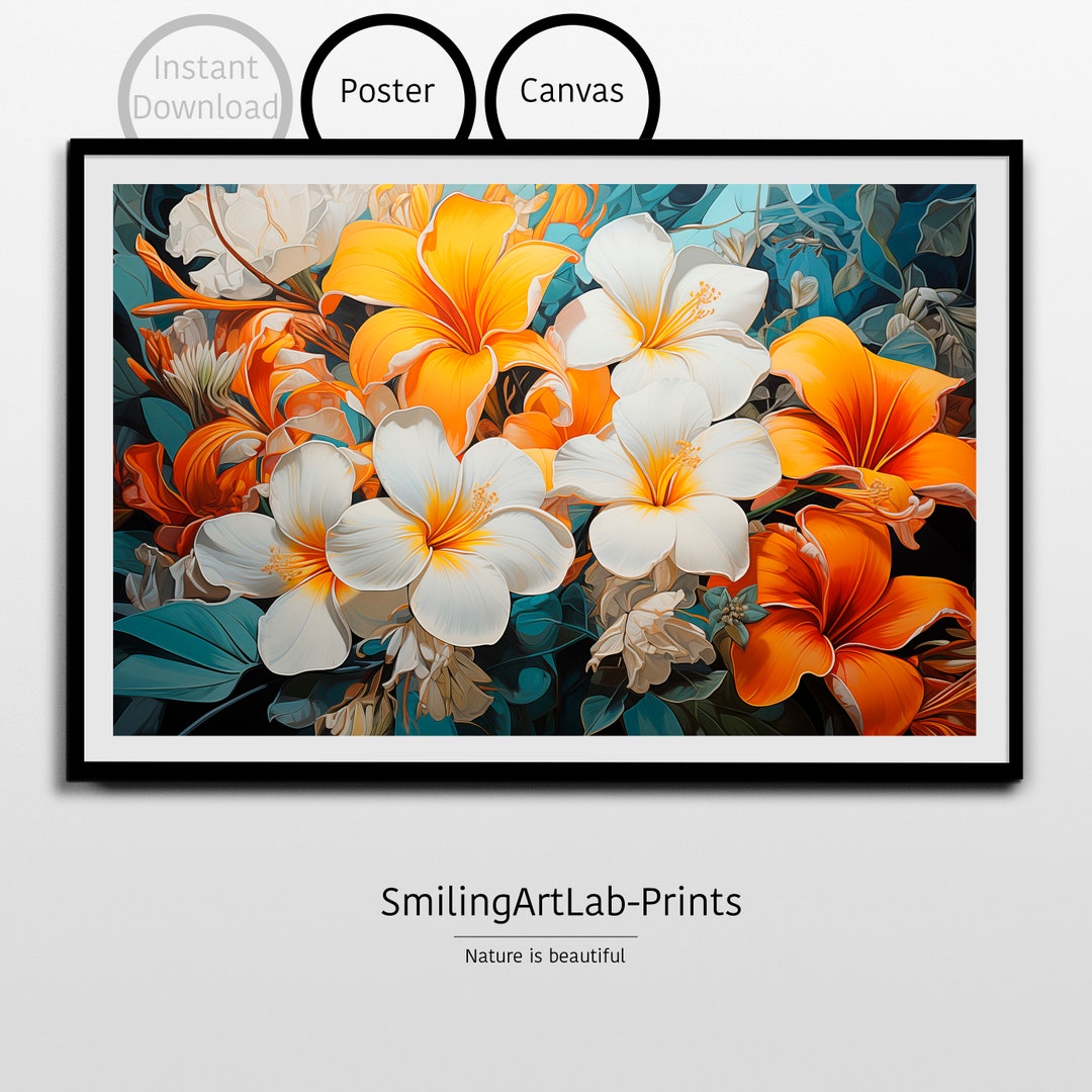 Frangipani Flower Painting: Poster or Canvas - Orange Frangipani ...