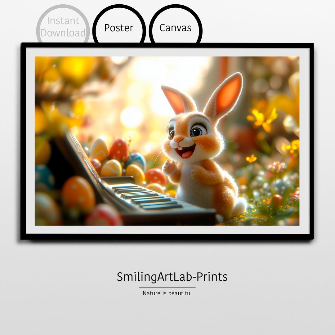 Easter Bunny Playing Piano as Poster or Canvas - Adorable Easter Image ...