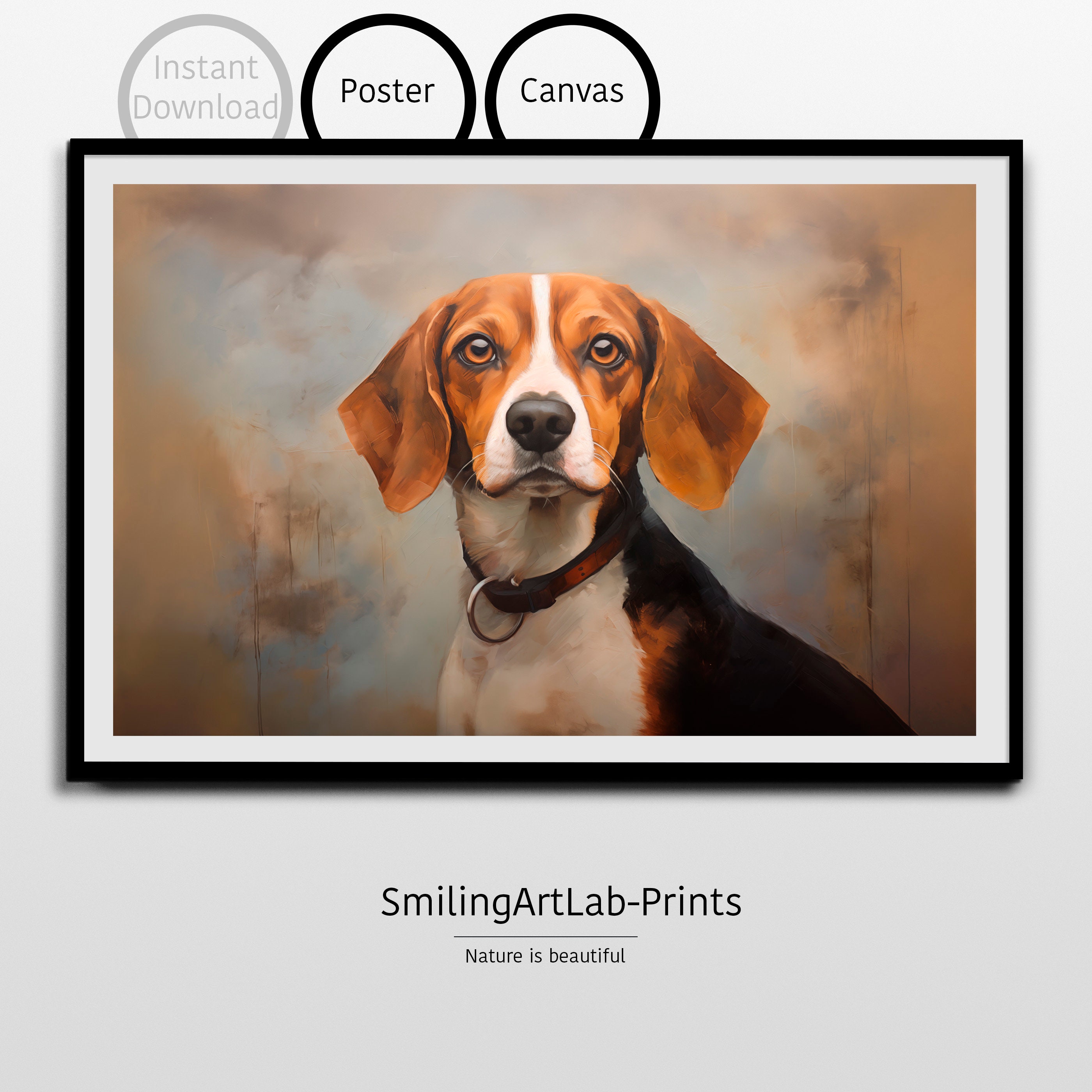 Beagle Dog Image as Poster or Canvas Beautiful Pet Portrait Dog Lovers ...