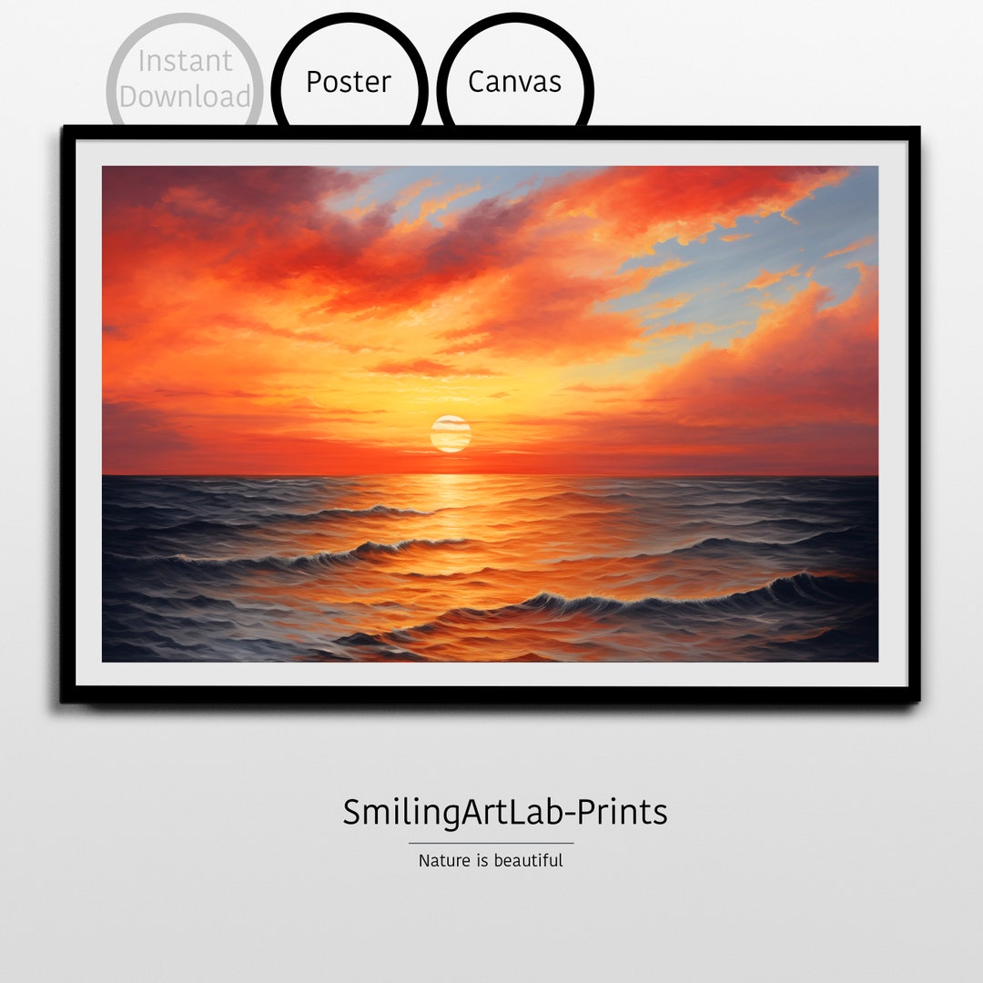 Stunning Sunset Over Ocean Painting as Poster or Canvas - Beautiful ...