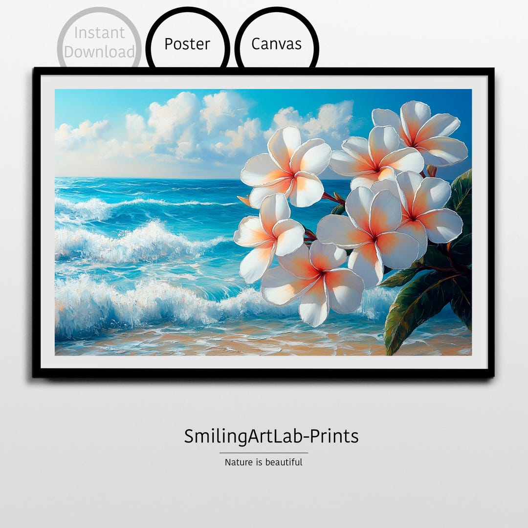 Frangipani on Sunny Beach Day - Oil-painting Style: Poster or Canvas ...
