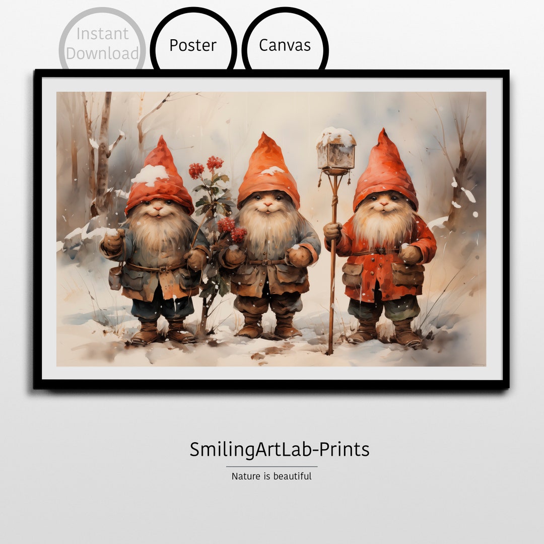 Christmas Gnomes Trio Painting as Poster or Canvas - X-mas Decor ...
