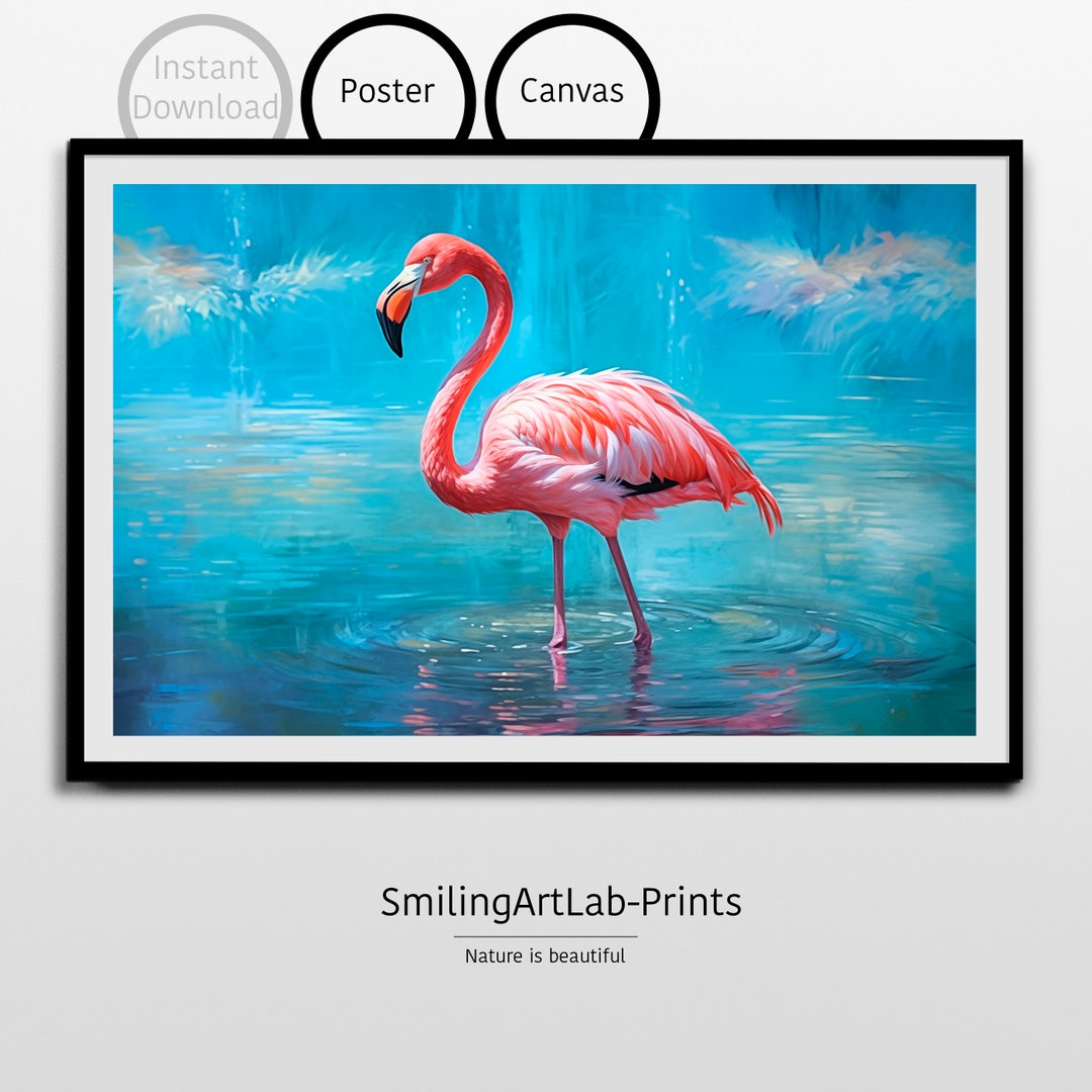 Pink Flamingo Painting as Poster or Canvas - Tropical Bird Painting ...