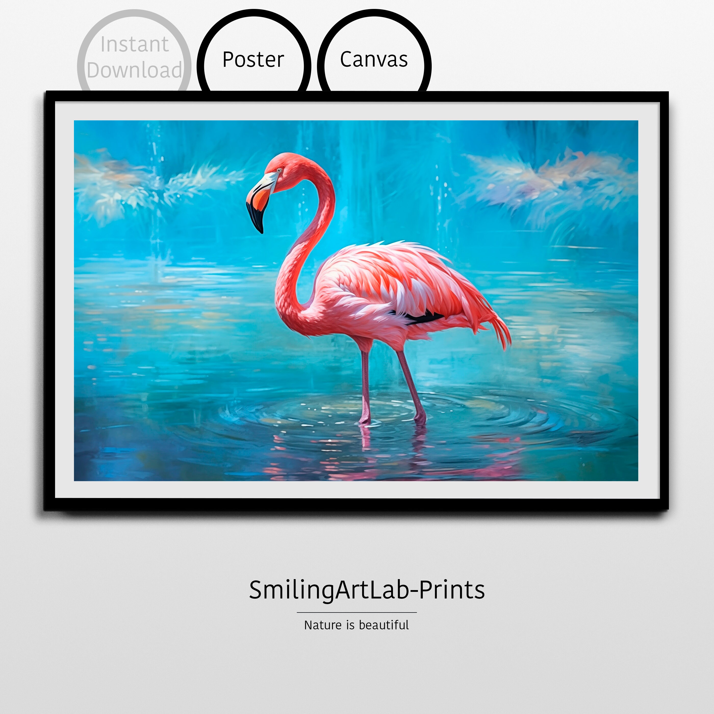 Pink Flamingo Painting as Poster or Canvas - Tropical Bird Painting ...