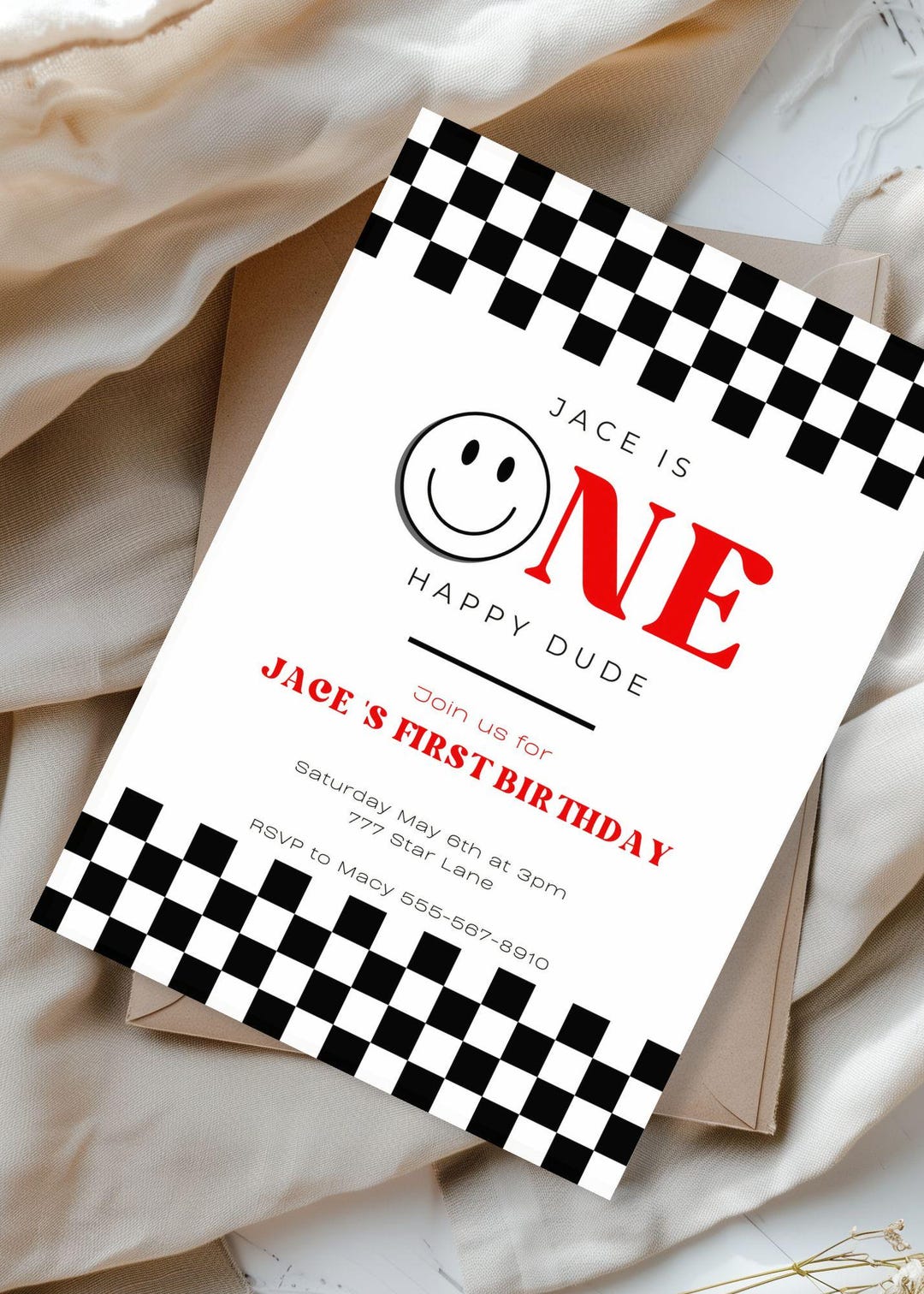 Happy One Red Party Invitation - Etsy