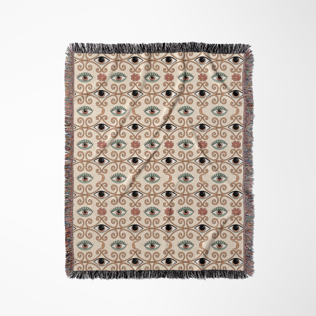 Evil Eye Throw Blanket Art Nouveau Style Third Eye Cotton Blanket ...