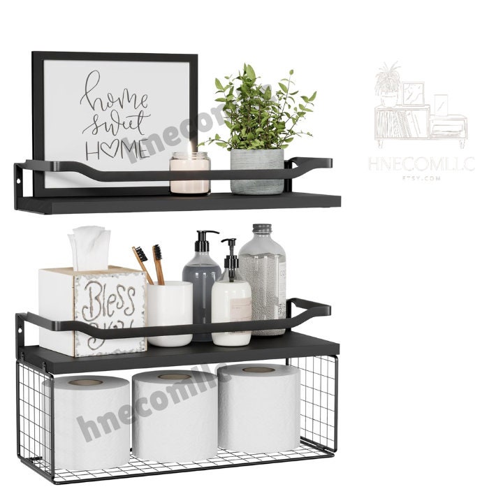 Wooden Floating Shelf With Guardrail | Over Toilet Storage | Rustic ...