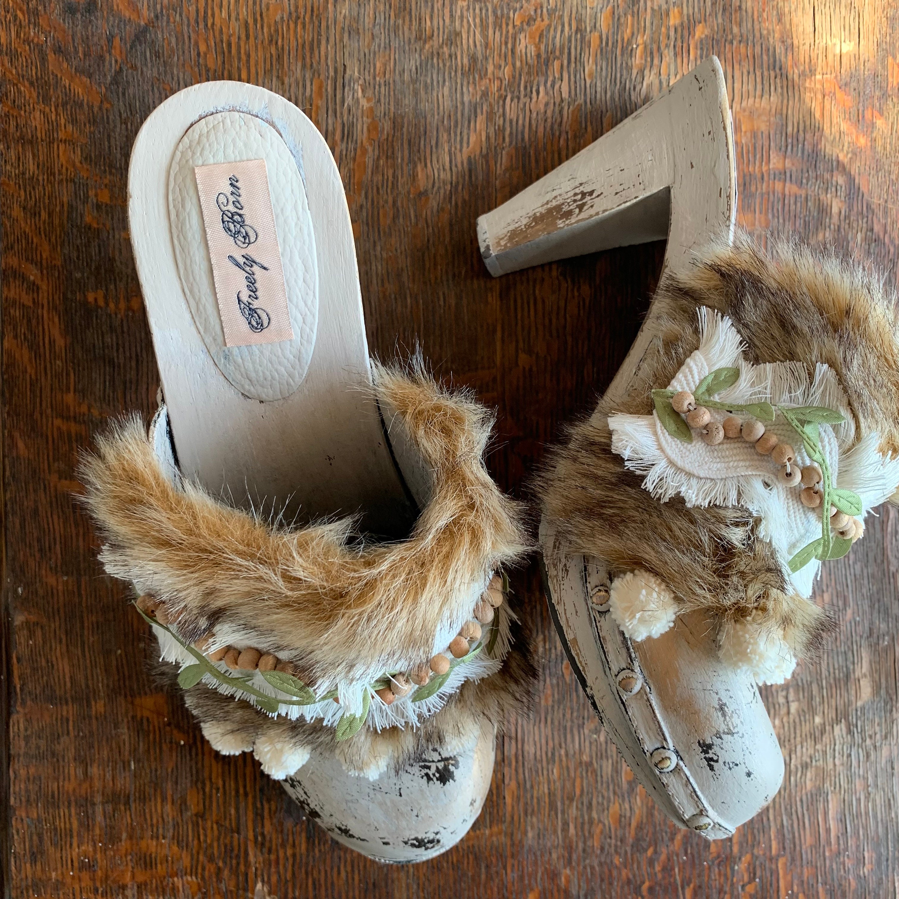 UPCYCLED Bohemian Wood and Leather Clogs - Etsy