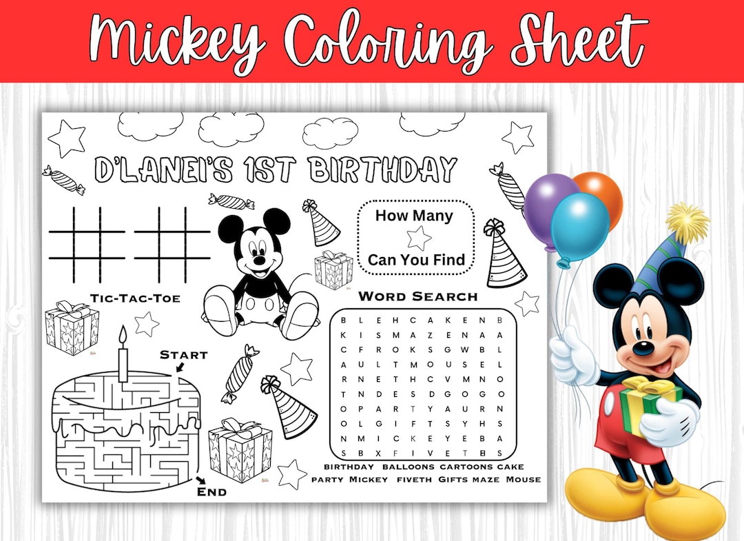 Mickey Mouse Coloring Page Mickey Activity Page Mickey Minnie Birthday ...